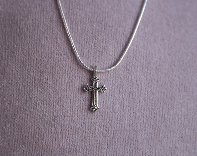 Gothic Cross Silver Necklace With Pendant, Grunge Cross Necklace. Snake ...