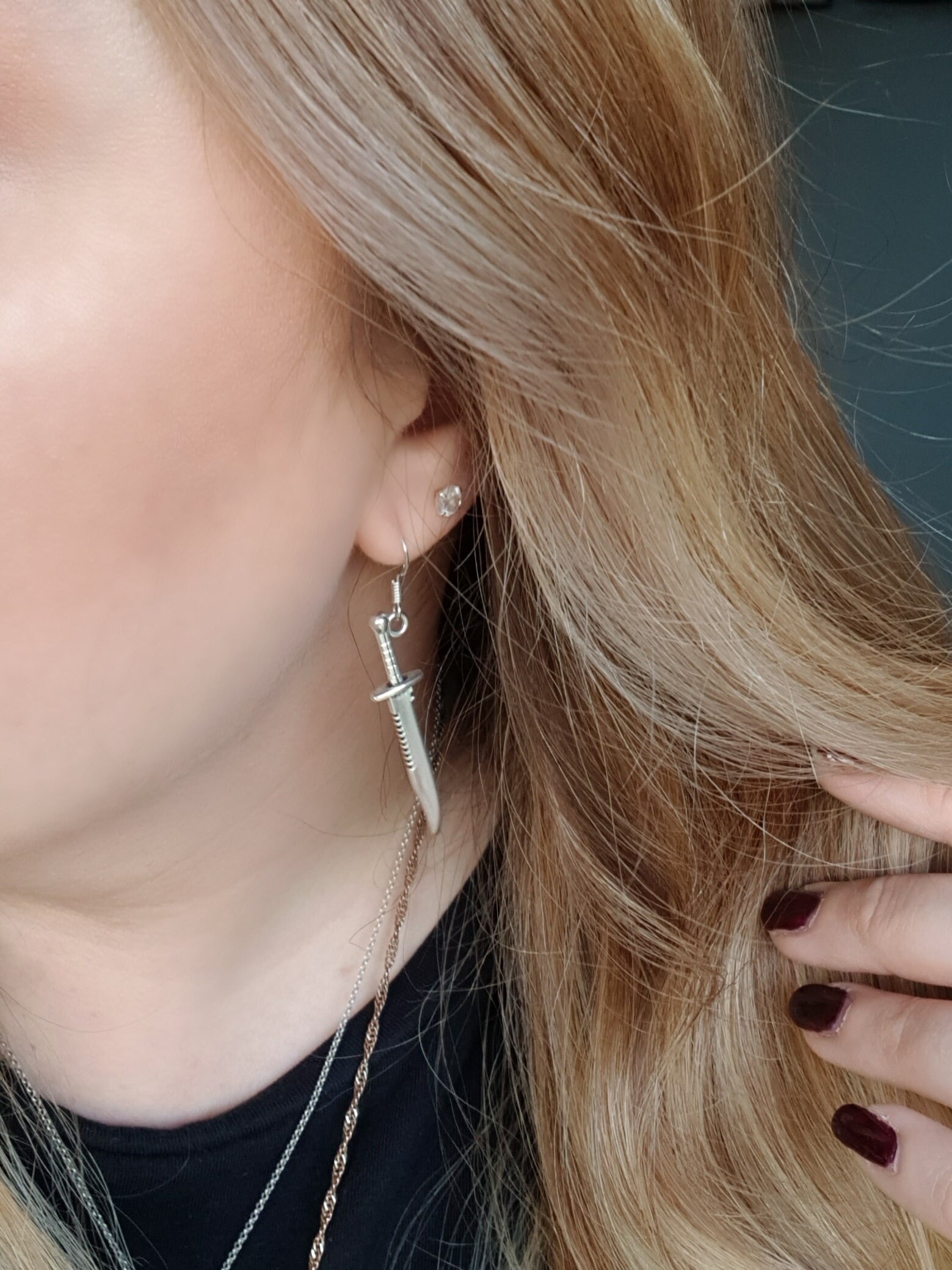 Dagger Earrings, Cool Earrings, Gothic Dagger Earrings, Silver Drop ...