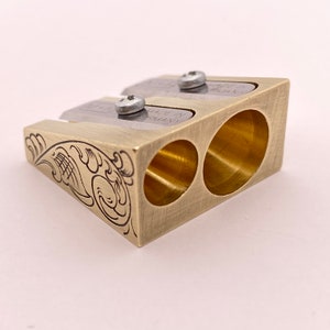 Hand Engraved Brass Pencil Sharpener - Etsy