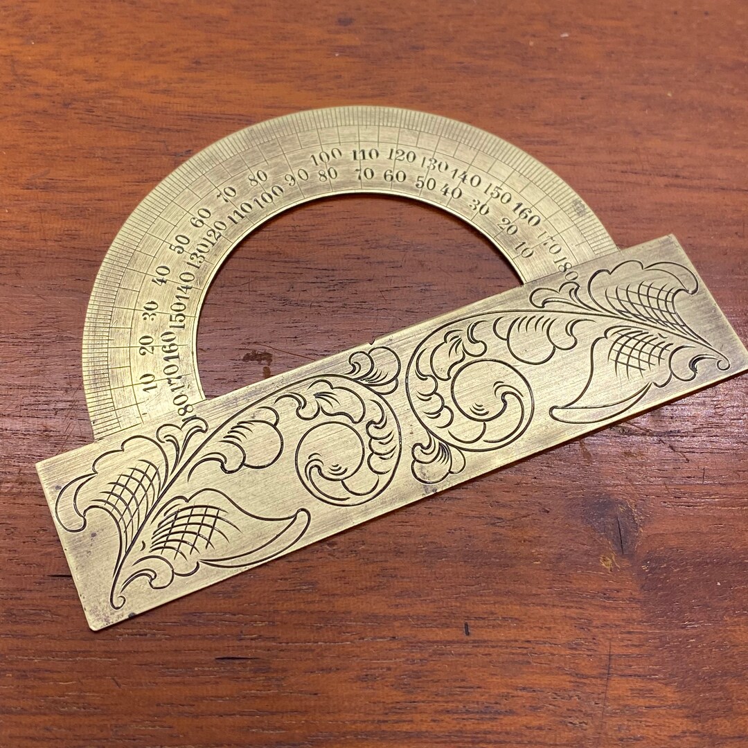 Hand Engraved Brass Protractor - Etsy