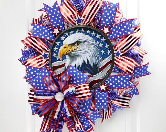 Eagle Wreath, Patriotic Eagle Wreath, 4th of July Wreath, Large Front ...