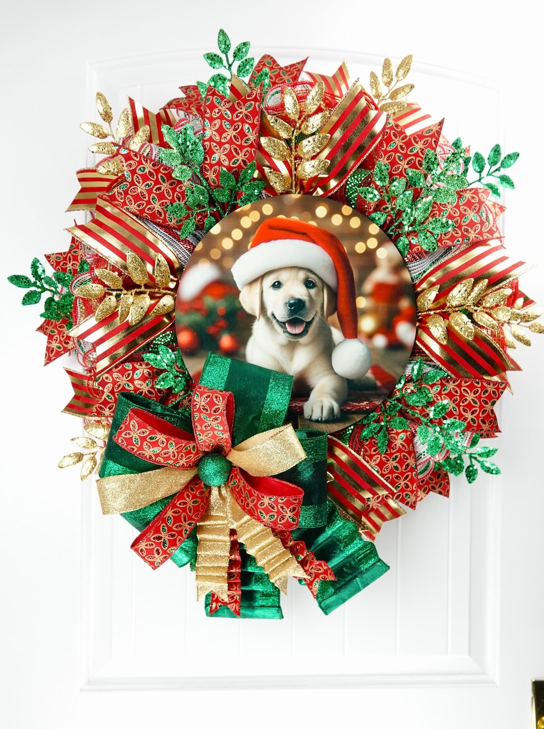 Christmas Wreath, Yellow Lab Puppy Christmas Wreath, Christmas Labrador ...