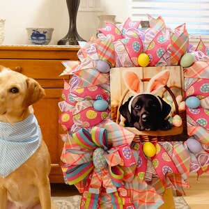 Happy Easter Wreath, Black Lab Easter Wreath, Dog Bunny Ears Easter ...