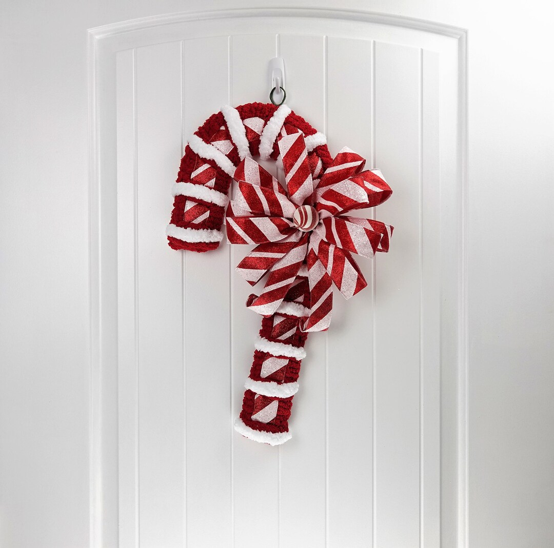Christmas Candy Cane Door Hanger, Chunky Yarn Candy Cane, Christmas ...