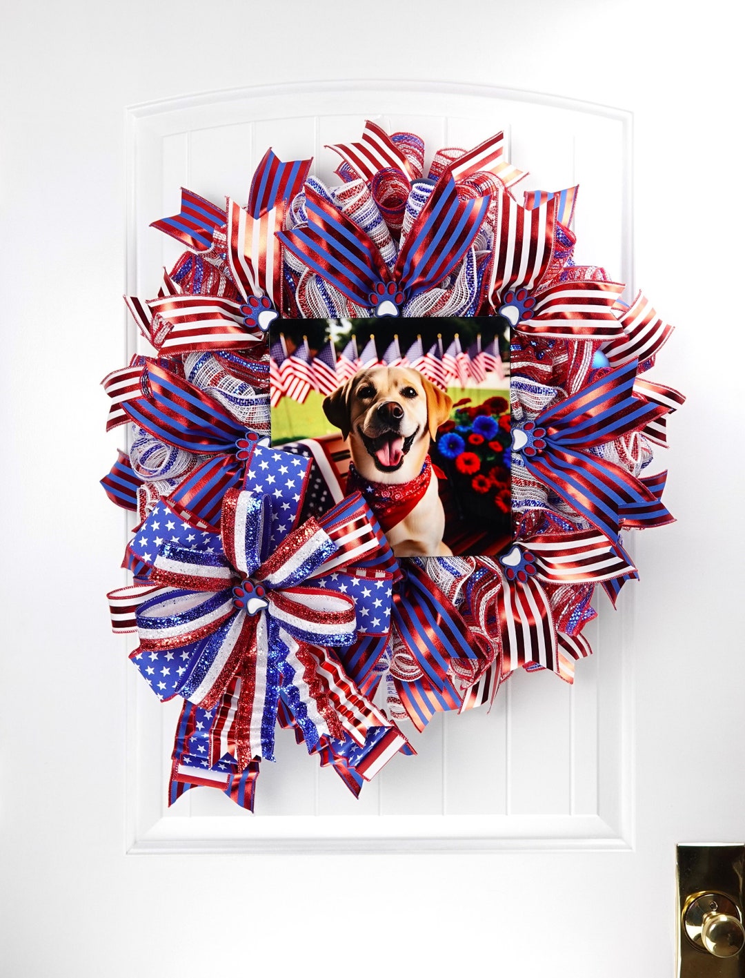 Patriotic Dog Wreath, Patriotic Yellow Lab Wreath, 4th of July Dog ...