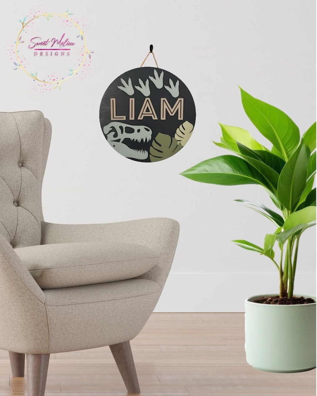 T-rex Name Sign, Tyrannosaurus Sign, Round Name Sign, Dinosaur Name ...