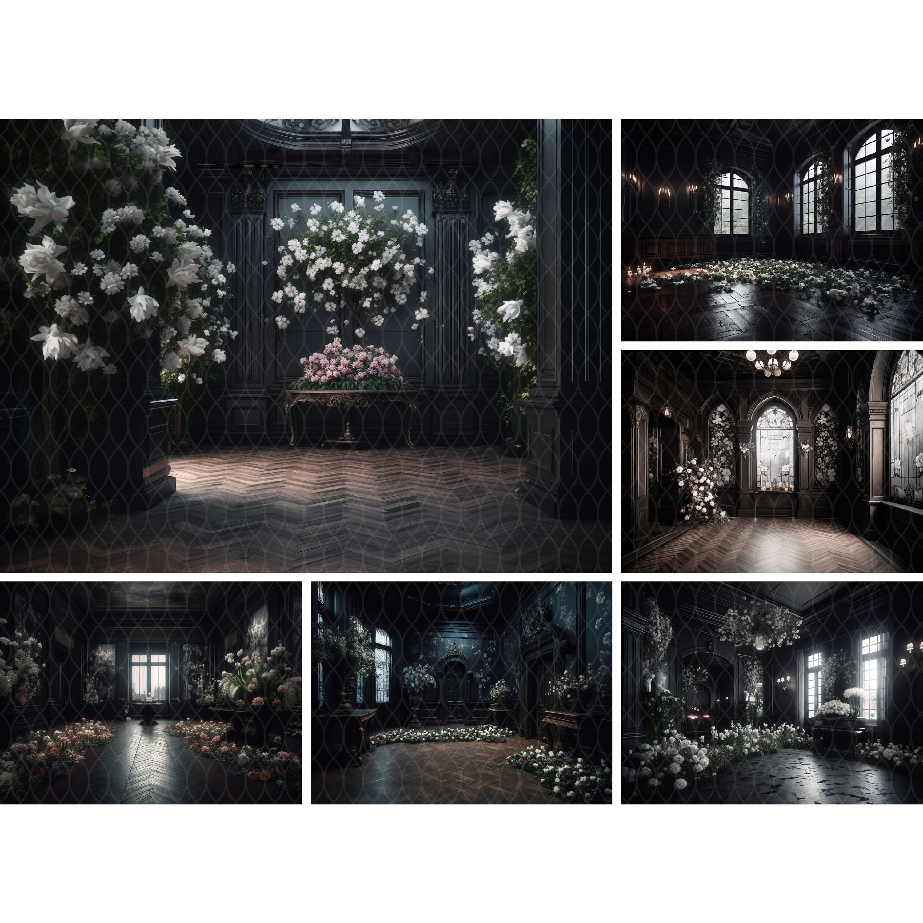 14 Dark and Moody Flower Room Digital Backdrops, Mansion Background ...