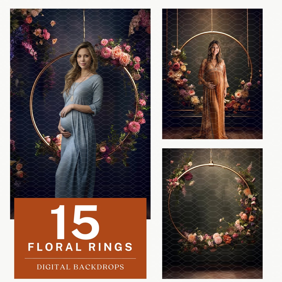 15 Floral Gold Ring Backdrops, Maternity Overlays for Photoshop, Flower ...