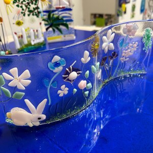 Pastel Loving Fused Glass Wave Panel With Soft Florals and Bunny. Free ...