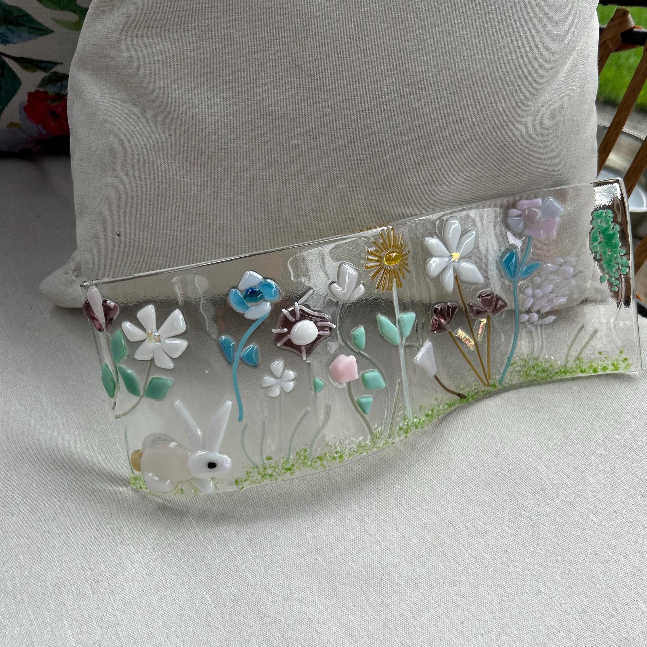 Pastel Loving Fused Glass Wave Panel With Soft Florals and Bunny. Free ...