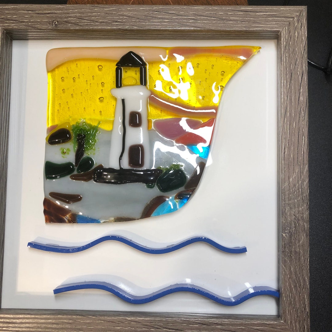 Lighthouse Fused Glass Shadow Box Coastal Scene Stand Alone - Etsy