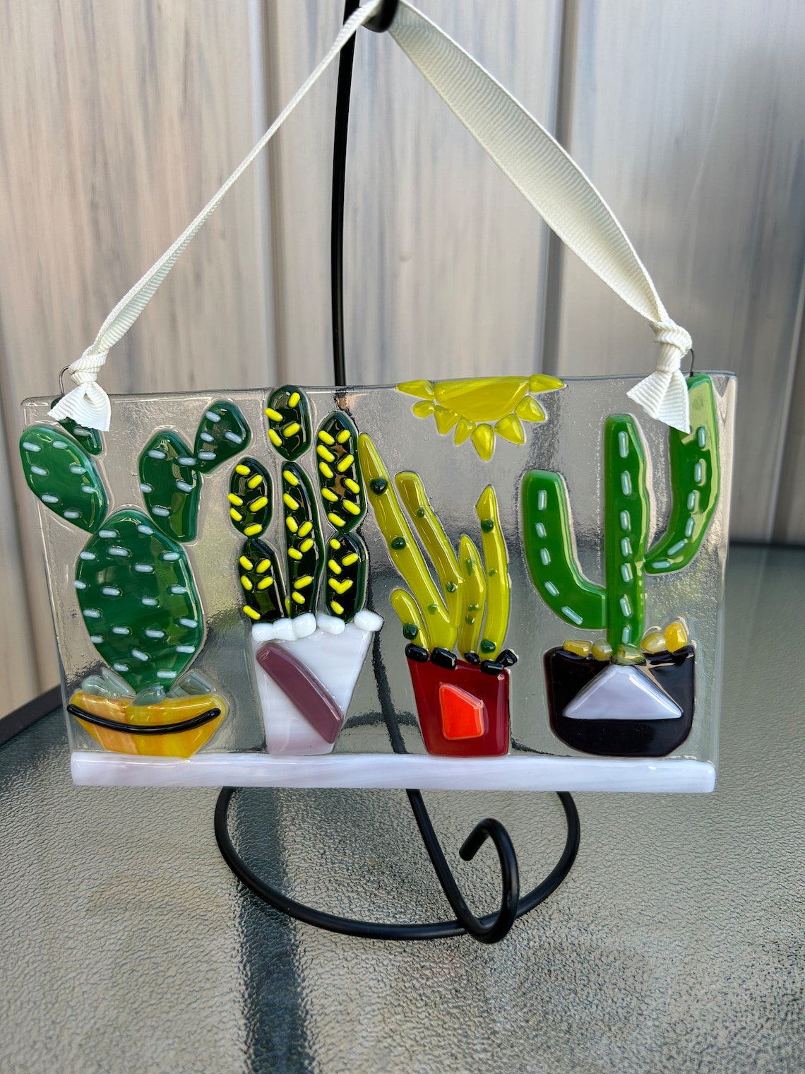 Fused Glass Cactus Pots Sun Catcher, Mixed Cacti, Gift for Cactus Lover ...