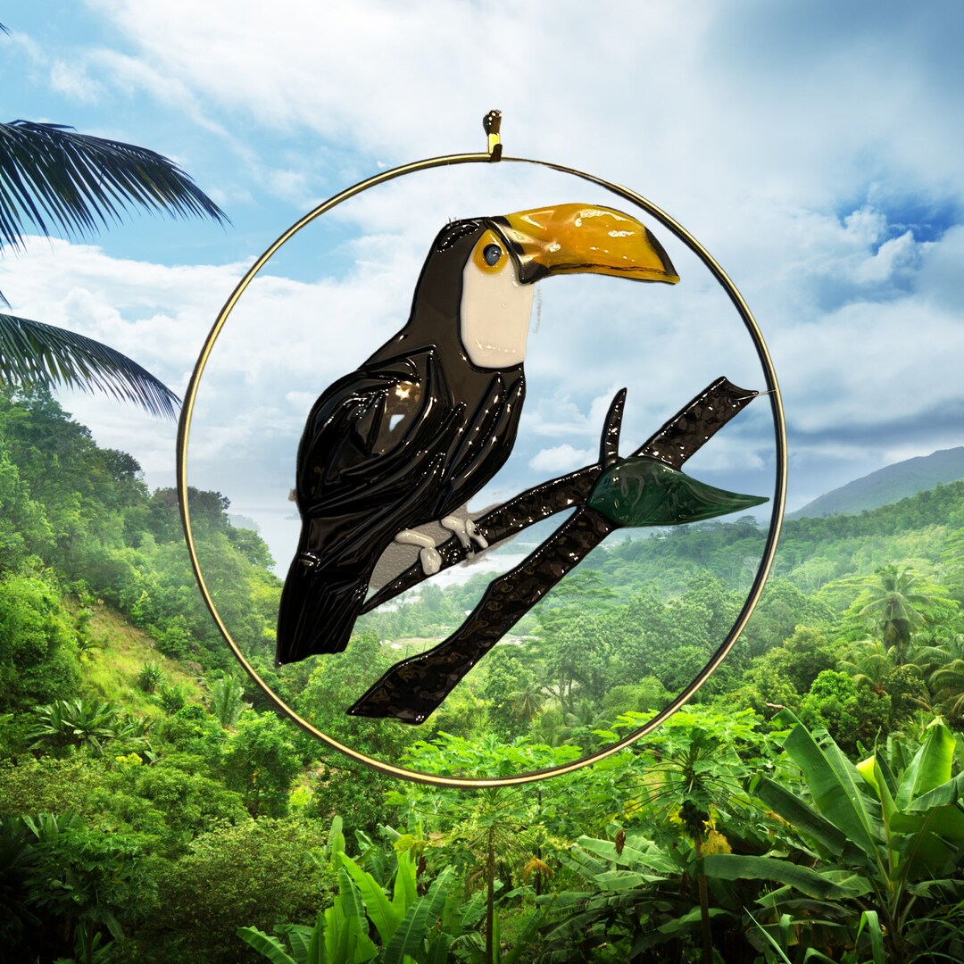 Fused Glass Toucan With Brass Ring, Home Decor, Tropical Theme Art ...