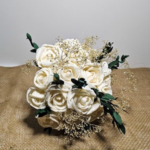 White Rose Christmas Flower Bouquet, Sparkly Dyed Wood Arrangement ...
