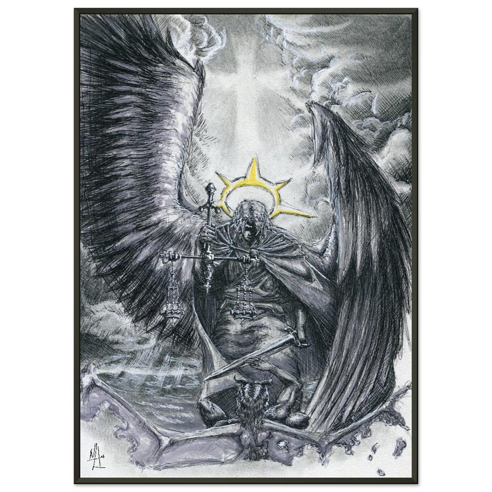 Original Angel Drawing Wall Art Print | Hand-drawn Angelic Artwork ...