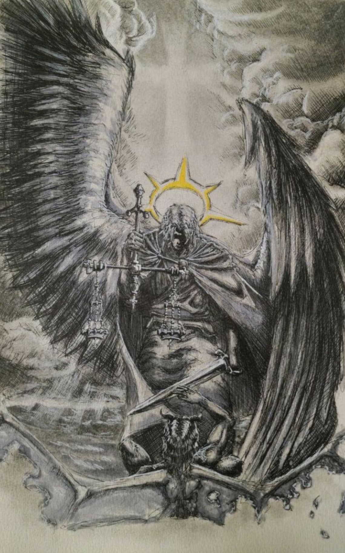 Original Angel Drawing Wall Art Print | Hand-drawn Angelic Artwork ...