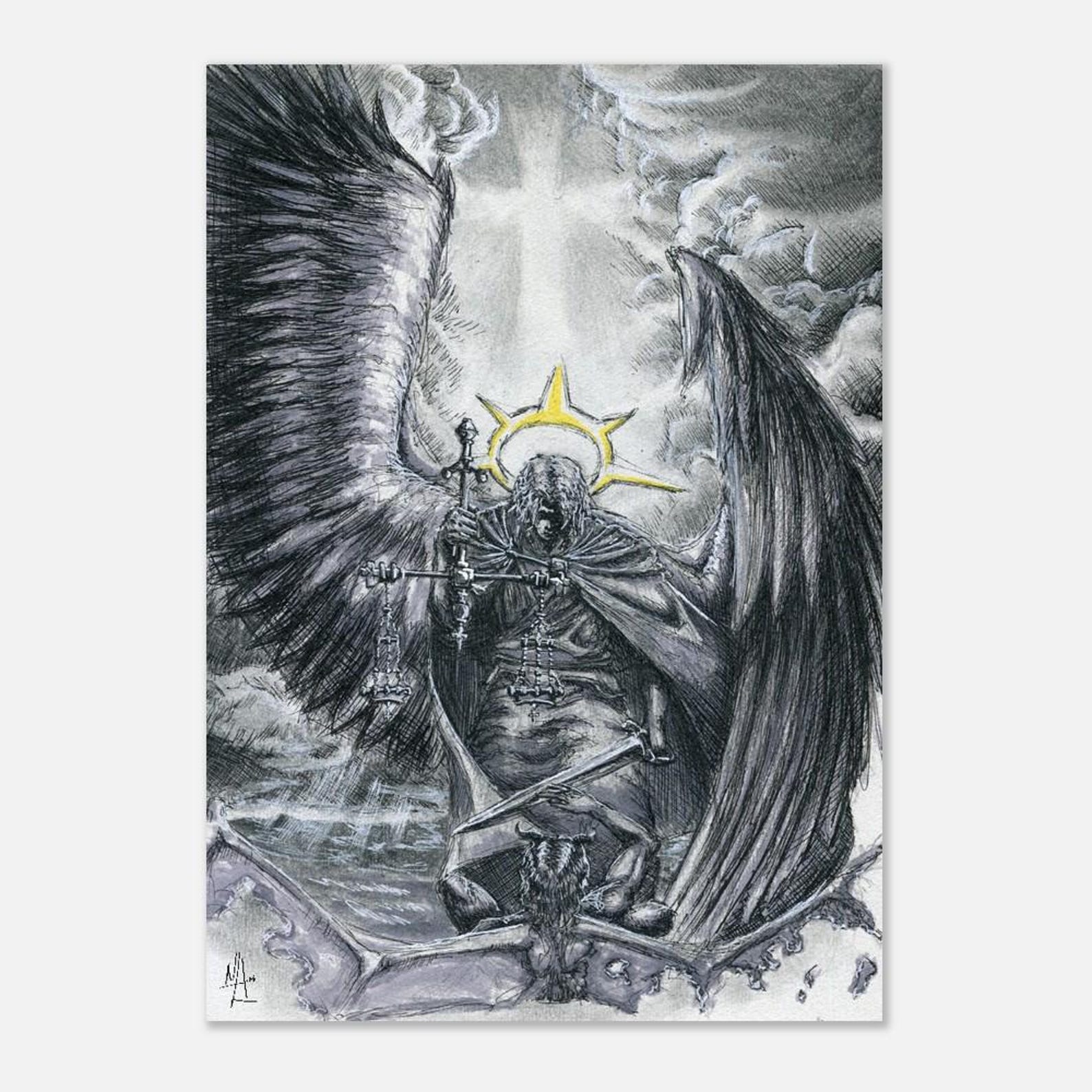 Original Angel Drawing Wall Art Print | Hand-drawn Angelic Artwork ...