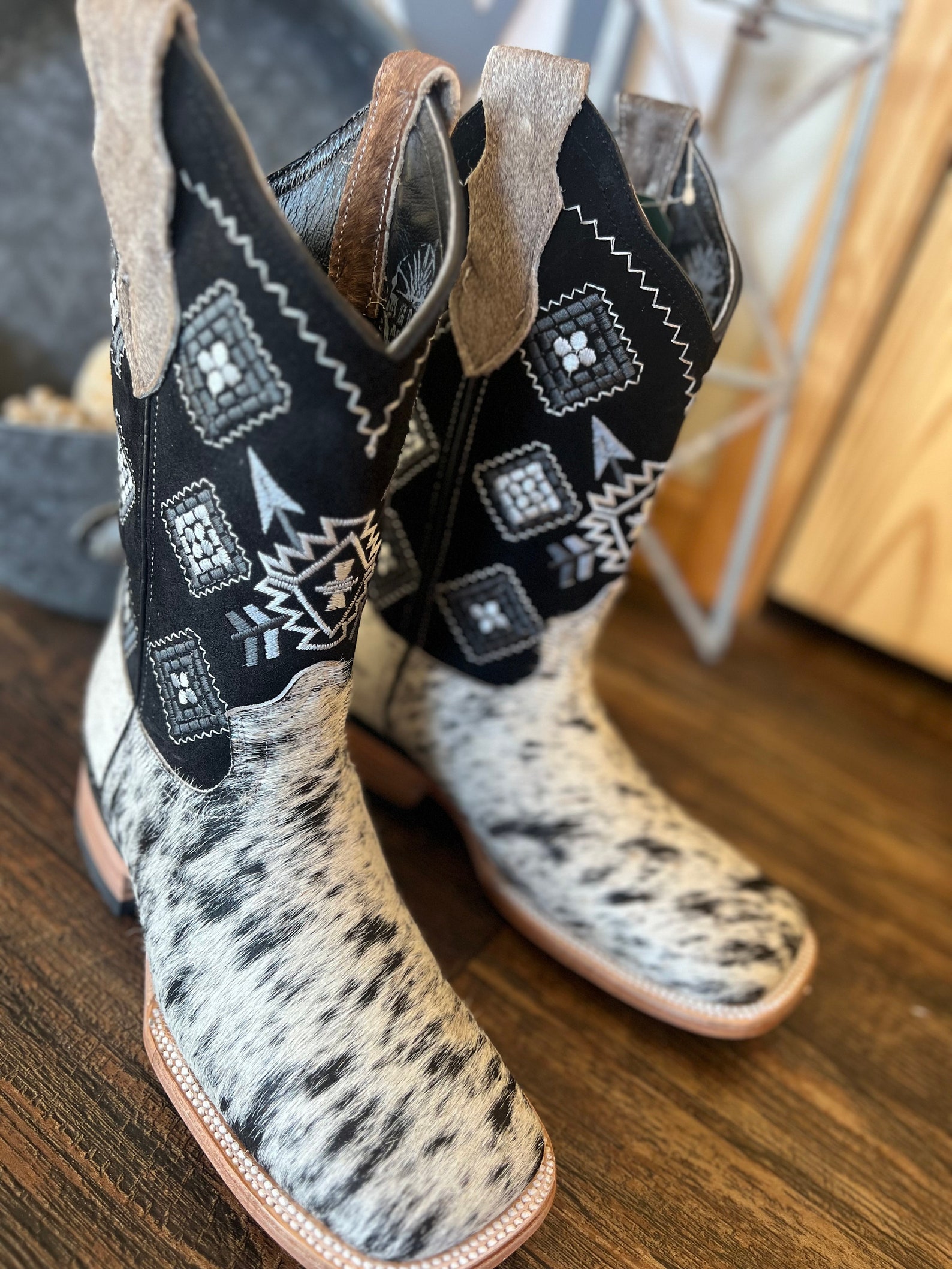Cowhide Aztec Cowboy Boots - Etsy