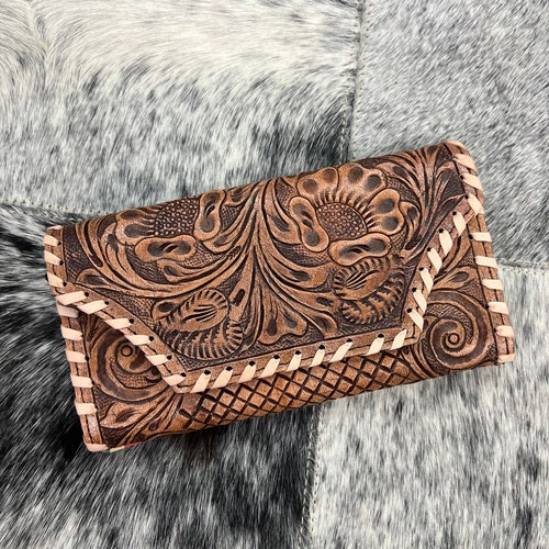 Bella Tooled Leather Wallet - Etsy