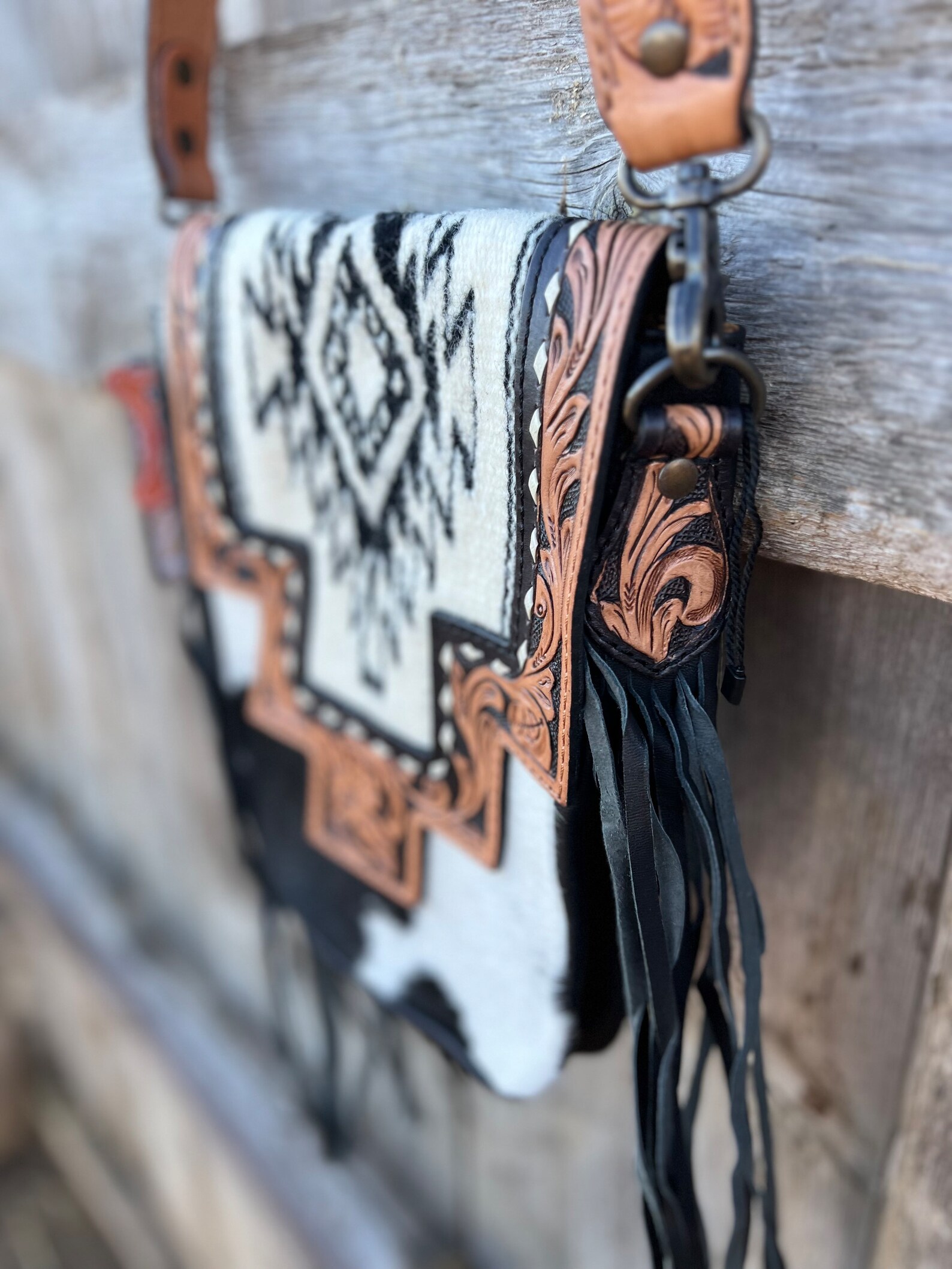 Black & White Aztec Crow Hide Crossbody - Etsy