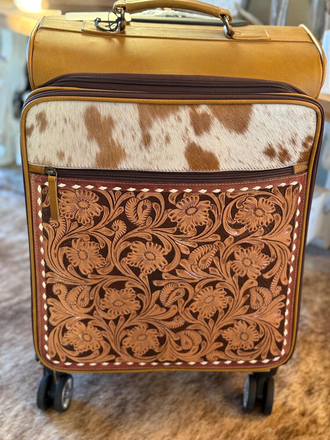 Tooled Cowhide Trolly Suitcase - Etsy
