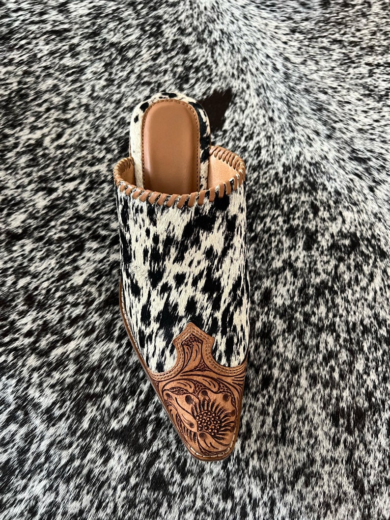 Cowhide Tooled Leather Mules - Etsy