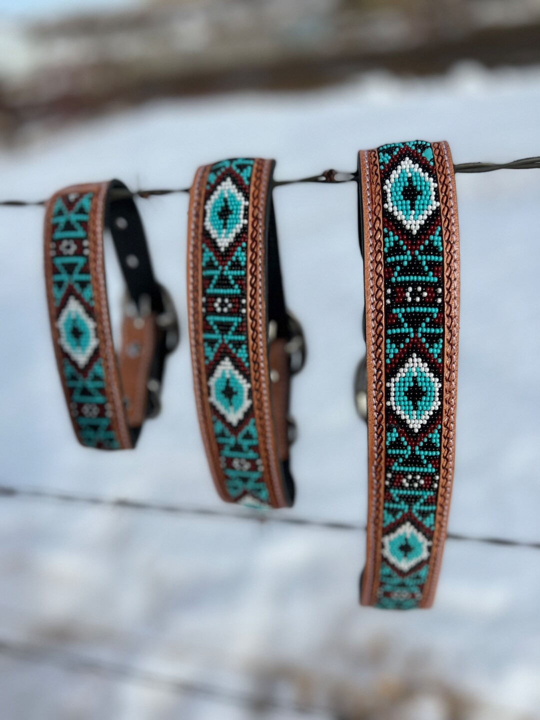 Beaded Leather Dog Collar - Etsy