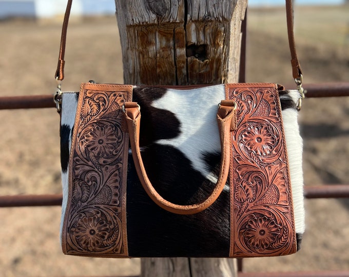 Tooled Cowhide Tote - Etsy