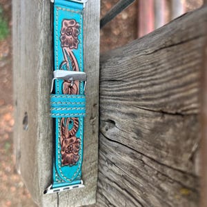 Turquoise Floral Leather Watch Band - Etsy