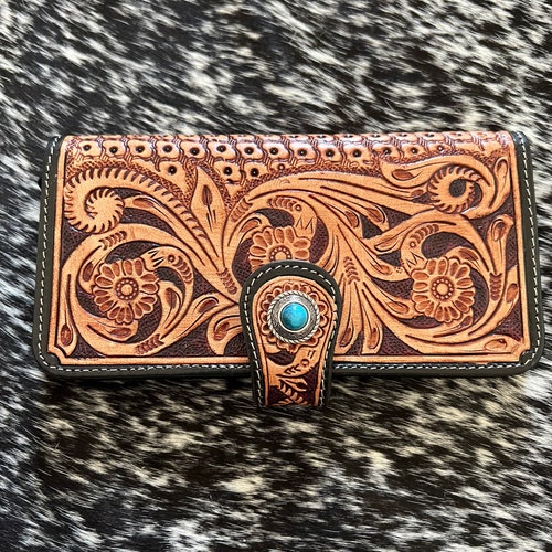 Western Floral Tooled Leather Wallet - Etsy