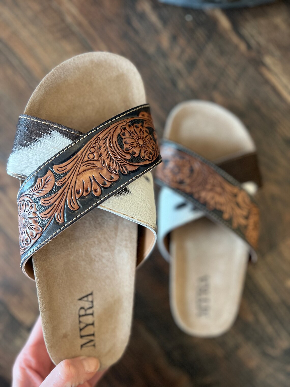 Twist Tooled Cowhide Slides - Etsy