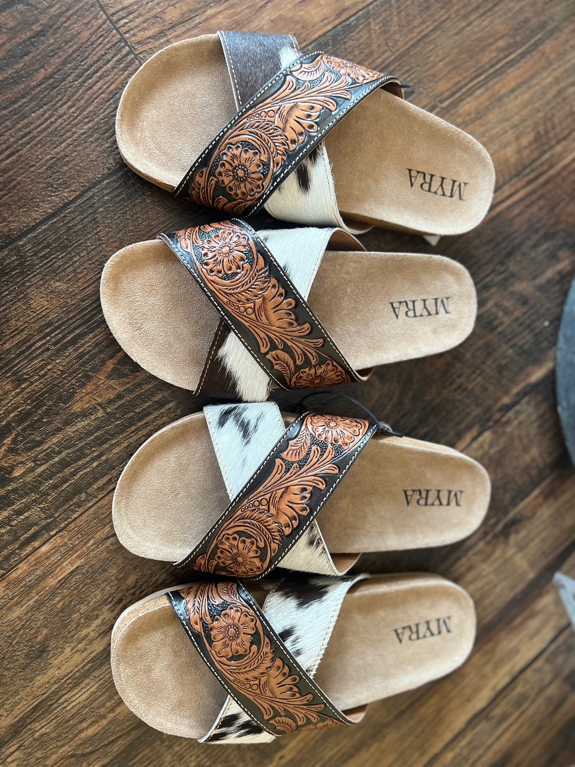 Twist Tooled Cowhide Slides - Etsy