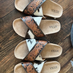 Twist Tooled Cowhide Slides - Etsy