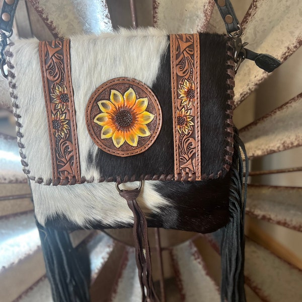 Sunflower Leather Crossbody Bag - Etsy