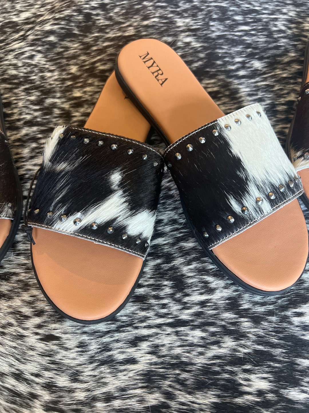 Studded Cowhide Slides - Etsy