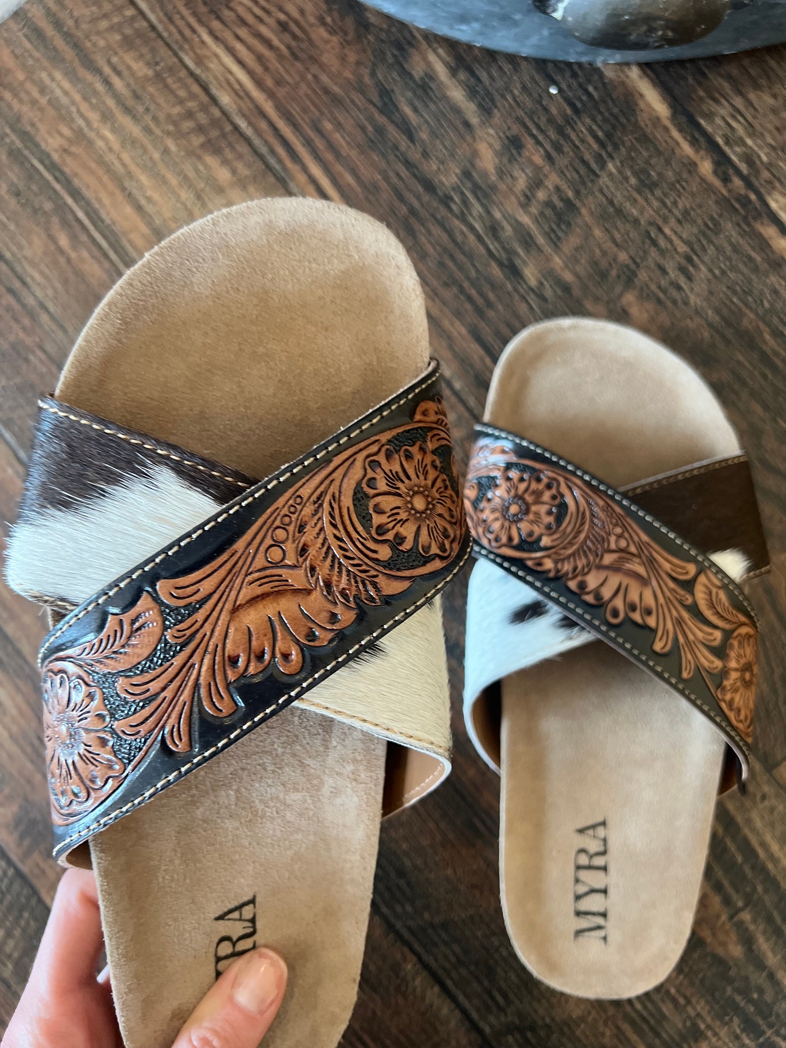 Twist Tooled Cowhide Slides - Etsy