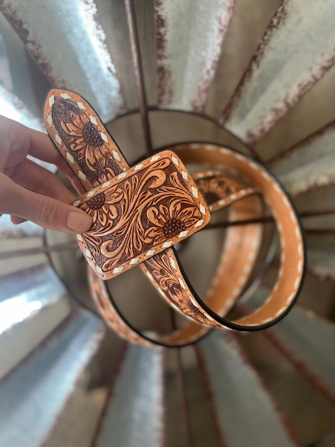 Tooled Leather Flower Belt - Etsy