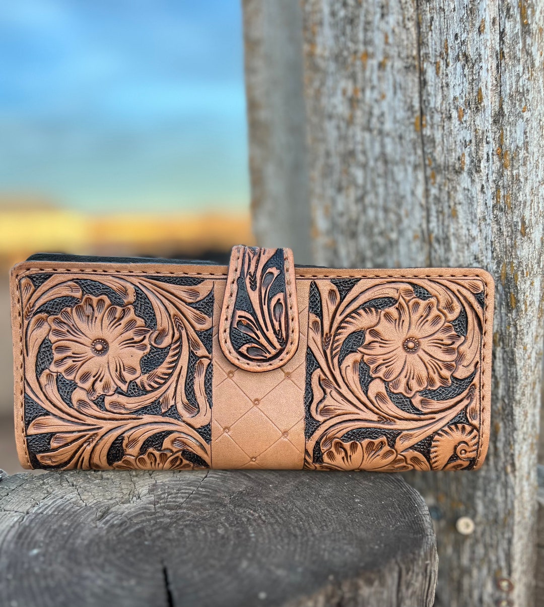 Boho Tooled Leather Wallet - Etsy