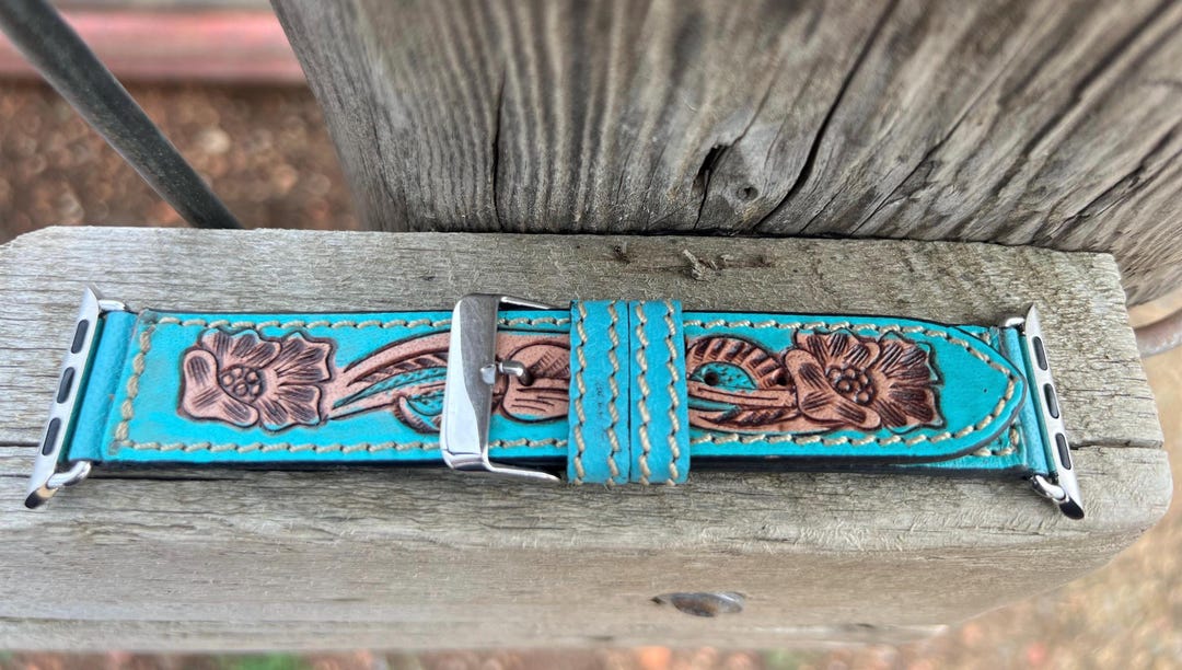 Turquoise Floral Leather Watch Band - Etsy