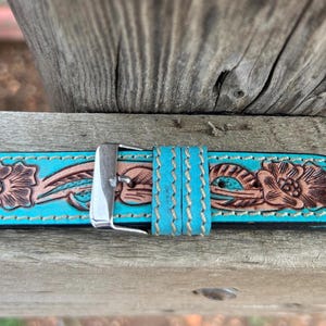 Turquoise Floral Leather Watch Band - Etsy
