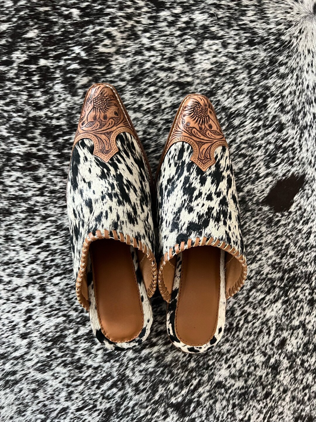 Cowhide Tooled Leather Mules - Etsy