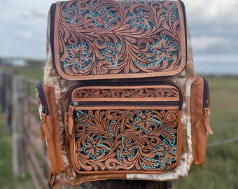 Hand Tooled Leather Backpack, Handmade Leather Backpack Purse, Hair on ...