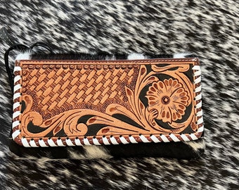 Hand Tooled Rose Pattern Leather Wallet - Etsy