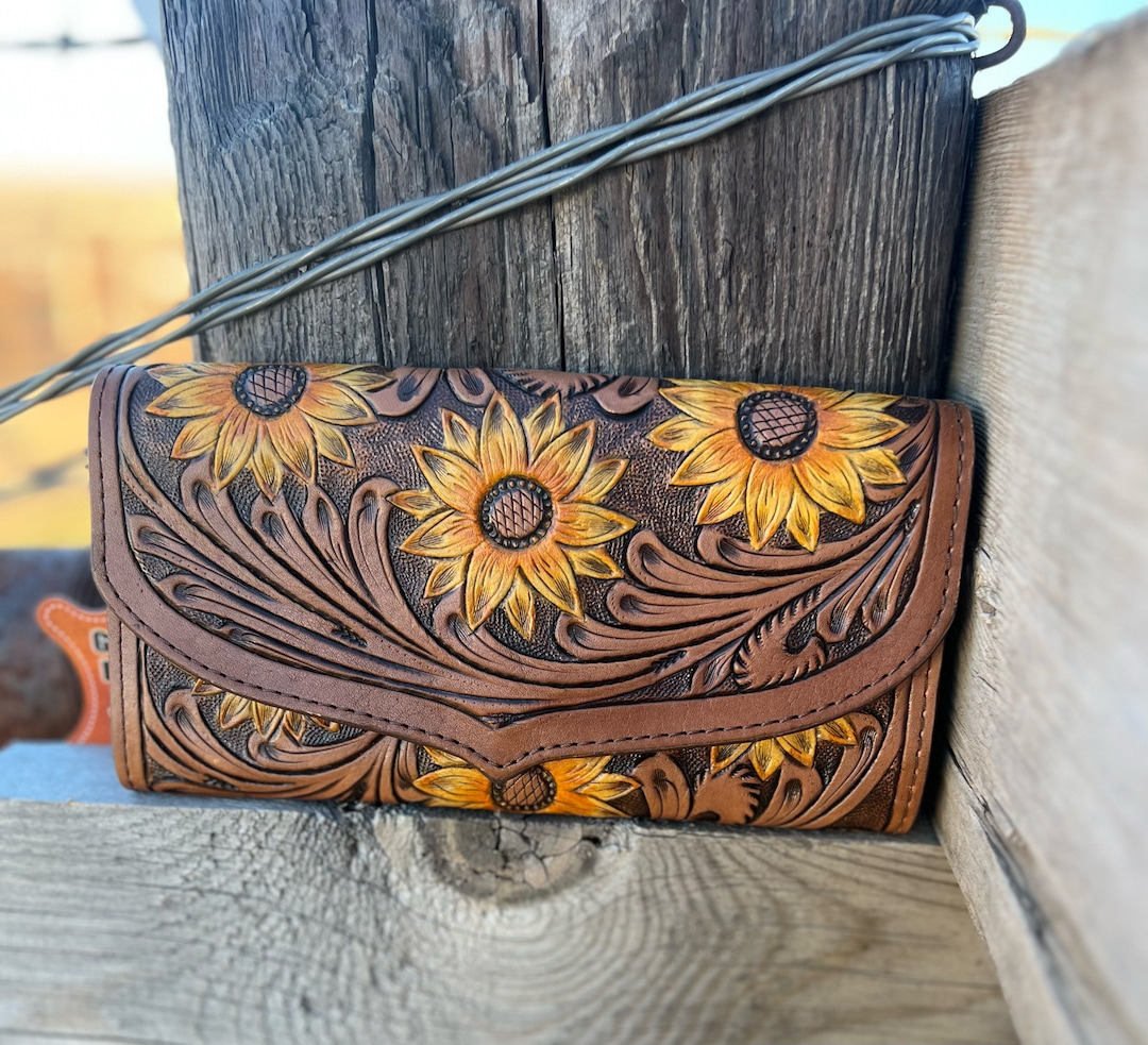 Leather Sunflower Wallet - Etsy