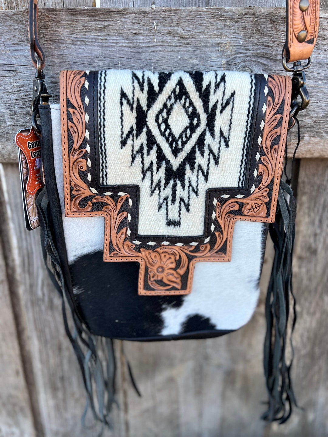 Black & White Aztec Crow Hide Crossbody - Etsy