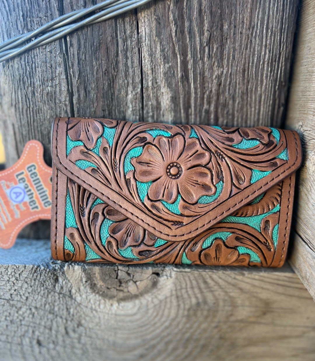 Brown & Turquoise Leather Wallet - Etsy