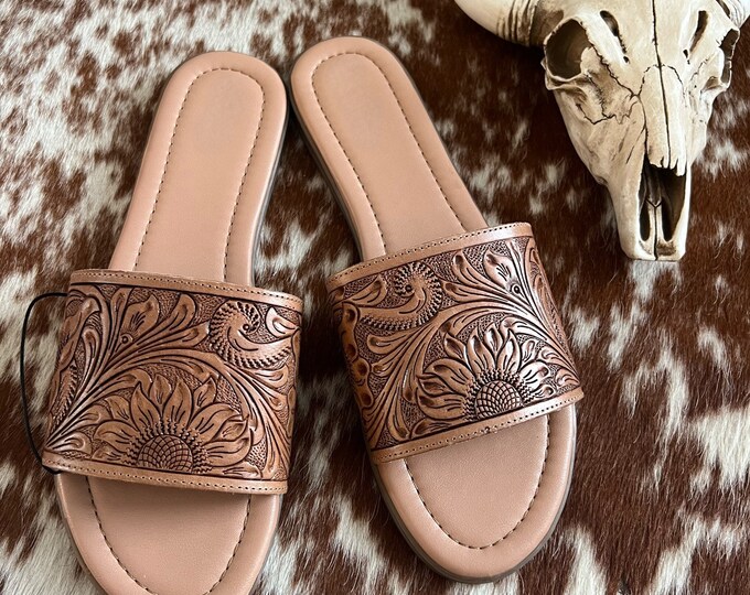 Tooled Leather Sandals - Etsy
