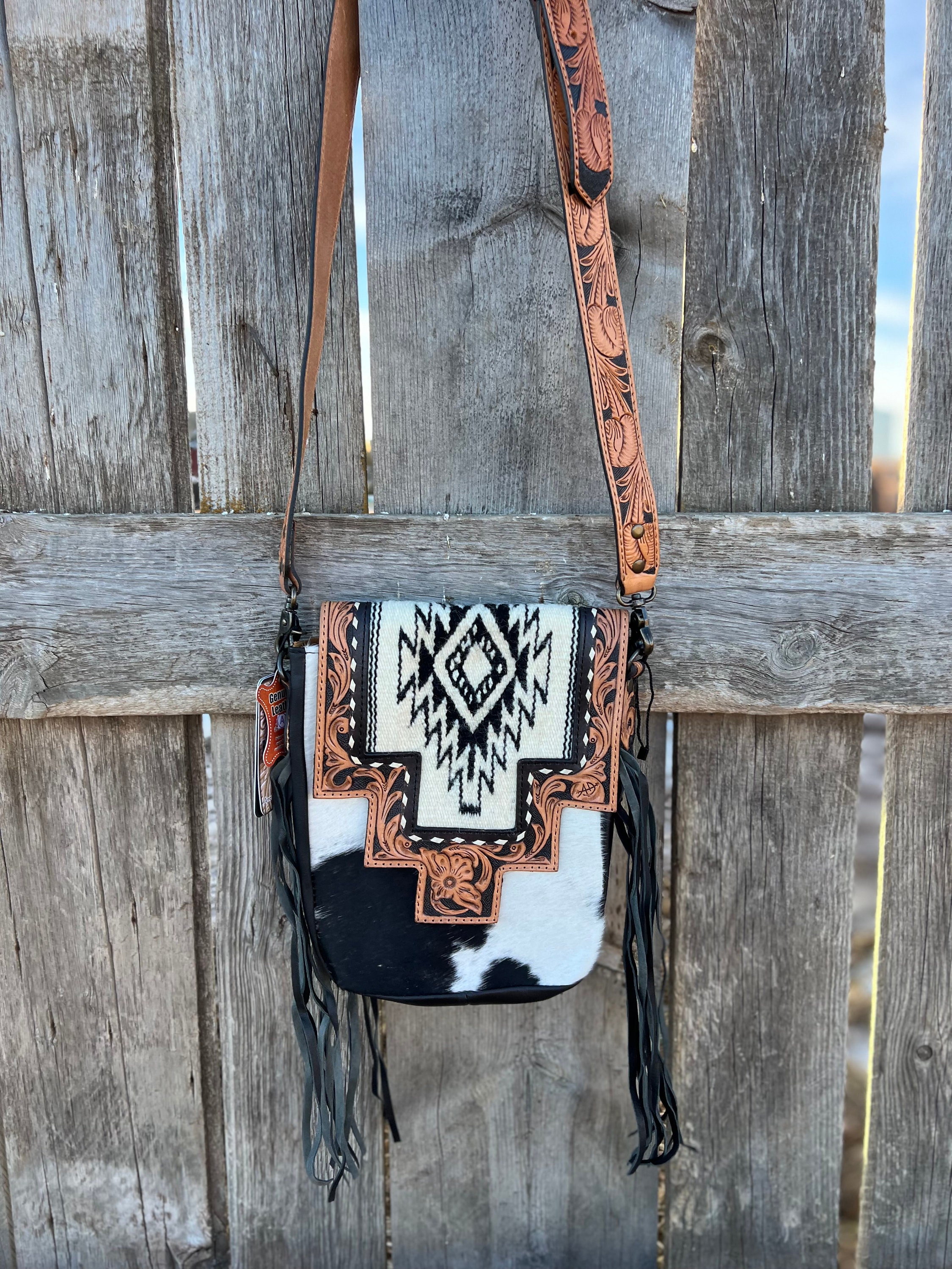 Black & White Aztec Crow Hide Crossbody - Etsy