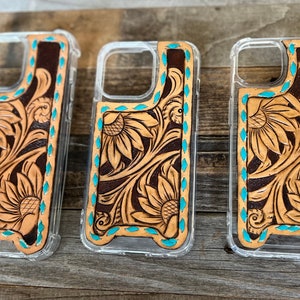 Turquoise Tooled Leather Phone Case - Etsy