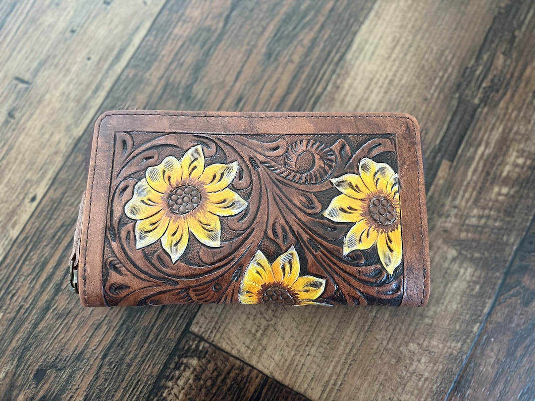 Leather Flower Wallet - Etsy